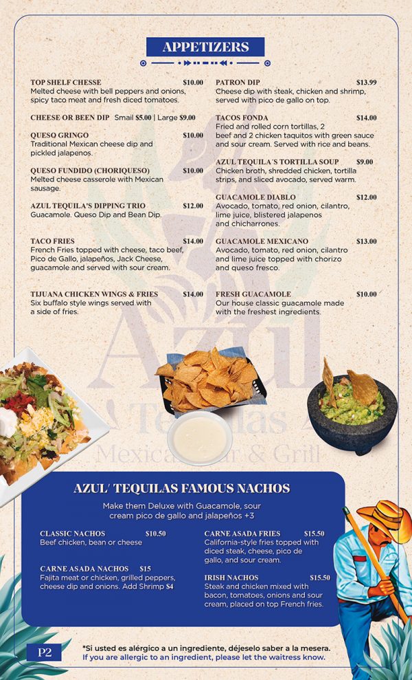 Menu – Azul Tequilas Mexican Bar & Grill