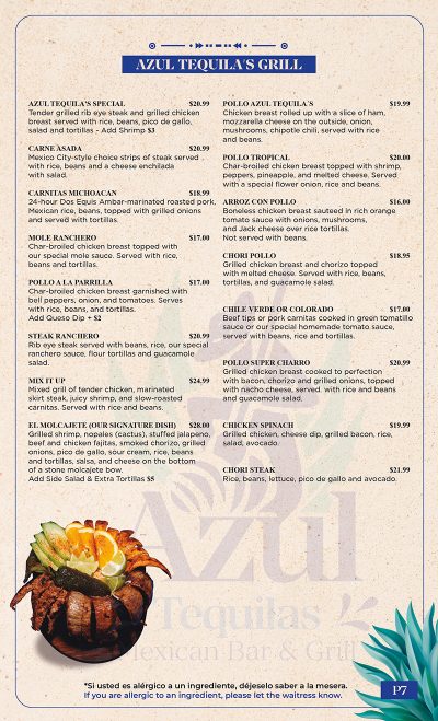 Menu – Azul Tequilas Mexican Bar & Grill
