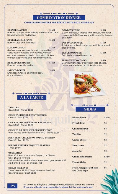 Menu – Azul Tequilas Mexican Bar & Grill